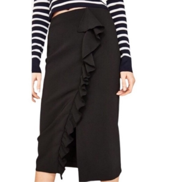 Zara | Skirts | Zara Black Ruffled Pencil Skirt | Poshmark